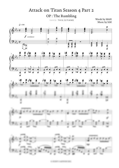 악보 진격의 거인 OST The Rumbling 4기 오프닝 by THIS IS PIANO