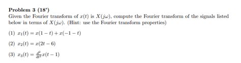 Solved Problem Given The Fourier Transform Of T Is Chegg