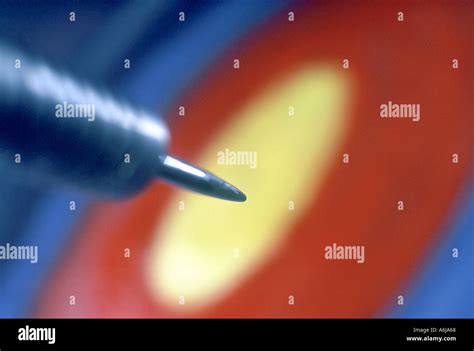 Dart In Flight Towards Bullseye Stock Photo Alamy