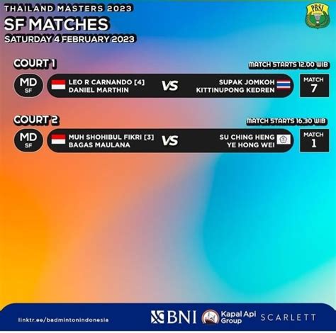 Link Live Streaming Badminton Thailand Master 2023 Hari Ini Siaran
