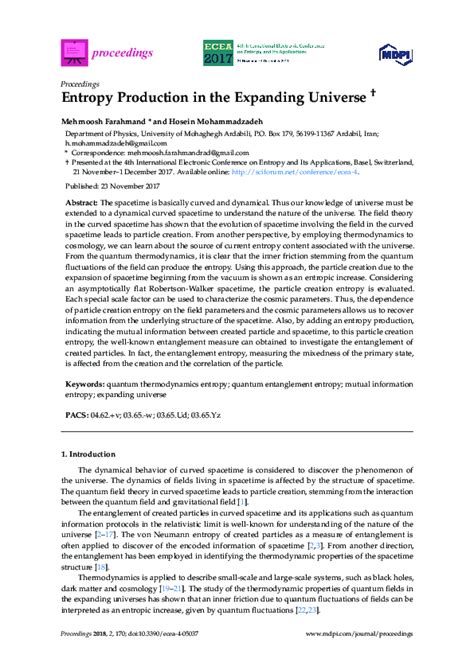 Pdf Entropy Production In The Expanding Universe Mehrnoosh Farahmand