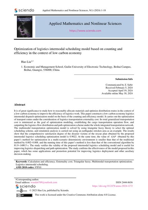 Pdf Optimization Of Logistics Intermodal Scheduling Model Based On