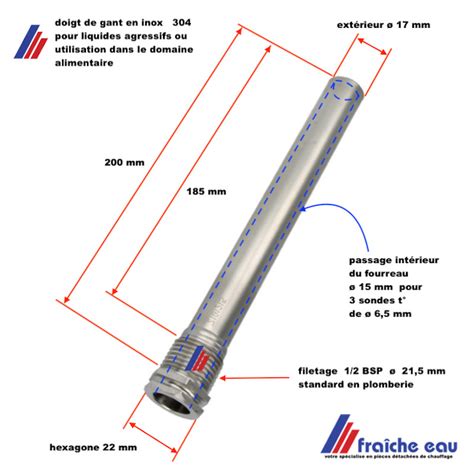 Doigt De Gant En Inox 200 Mm Filetage 1 2 Fourreau Pour Sonde Ou