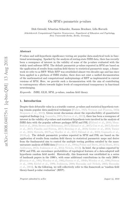 Pdf On Spms Parametric P Values