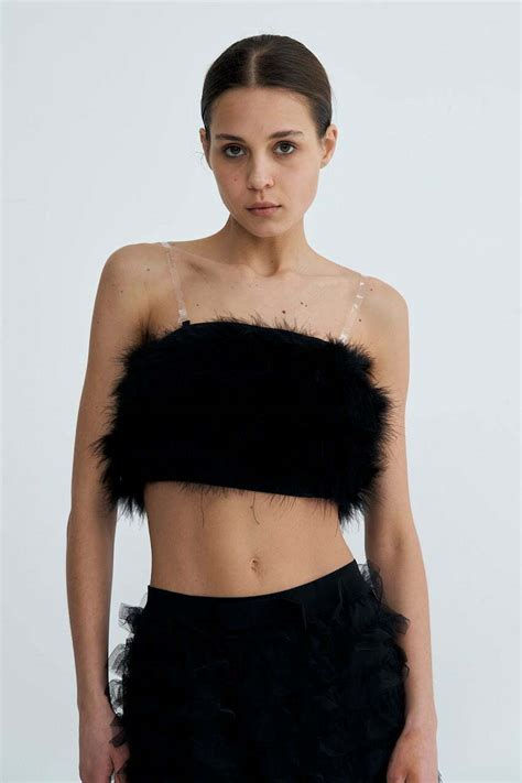 Fiora Cropped Feather Trimmed Camisole In Black Ylondon