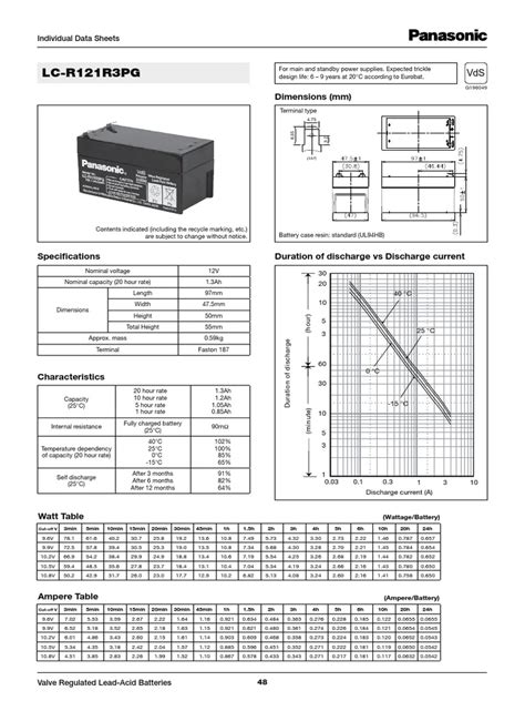 DB Battery Vrla LC-R121R3PG Panasonic en 2010 | PDF | Galvanic Cells ...