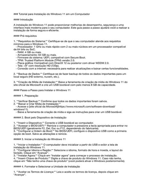 Tutorial De Instalação Do Windows 11 Pdf Inicialização Informática