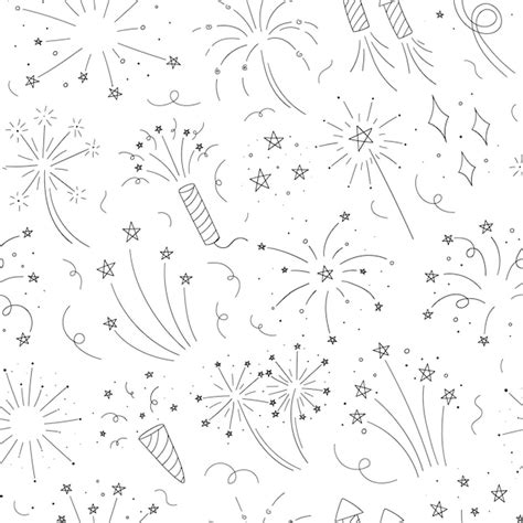 Premium Vector Cute Line Doodle Firework Seamless Pattern Vector