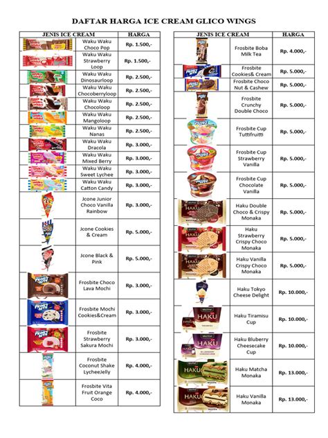 Daftar Harga Ice Cream Glico Wings Pdf Foods Desserts