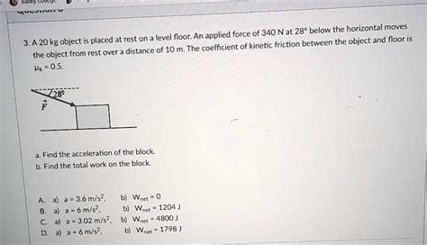 Solved A 20 Kg Object Is Placed At Rest On A Level Floor An Applied