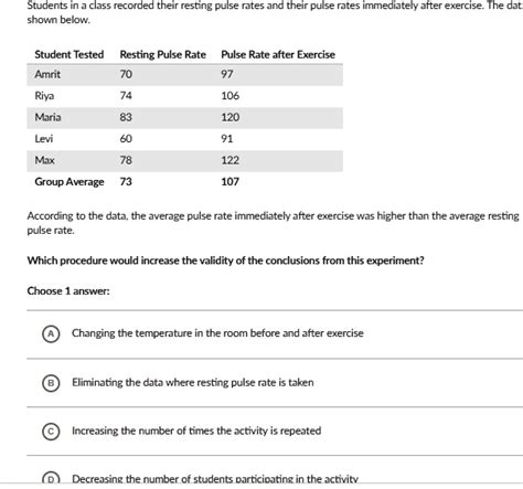 Students In A Class Recorded Their Resting Pulse Rates And Their Pulse Rates Immediately After