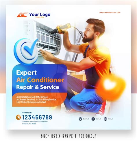 Premium PSD Air Conditioner System Repair And Service Advertising