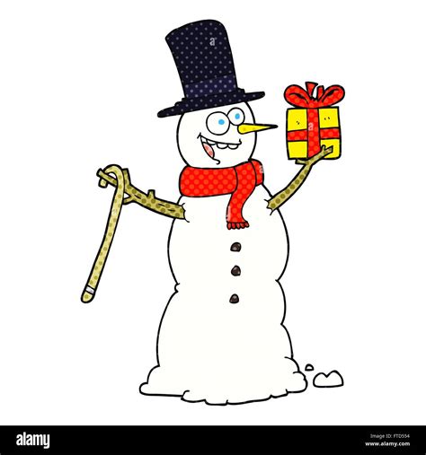 Freehand Drawn Cartoon Snowman Holding Present Stock Vector Image And Art