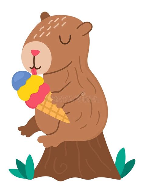 Vectorcapybara Pictogram Schattig Capibara Op Stump En Eet Icecream