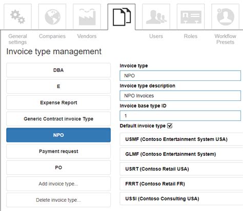 Invoice Type Management