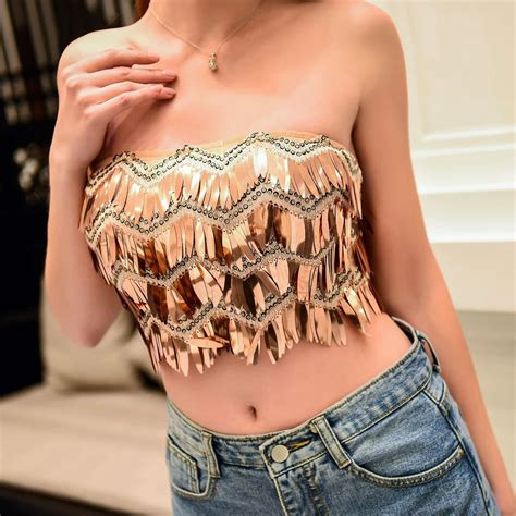 Buy Chic Sequin Camis Women Sexy Crop Tops Shiny Bling