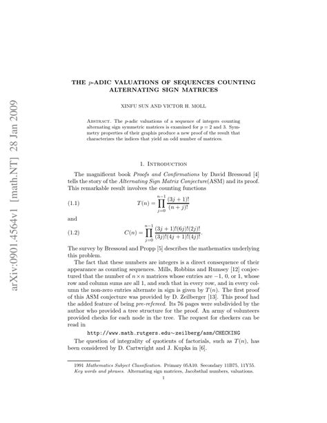 Pdf The P Adic Valuations Of Sequences Counting Alternating Sign Matrices