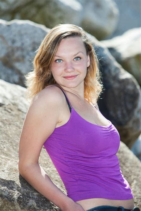 Portrait Of A Cheerful Pretty Young Woman Outdoors Stock Image Image