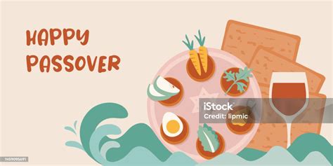 유월절 인사말 카드와 Bnner Seder Pesach 초대장 인사말 카드 템플릿 또는 휴일 전단지 영어와 히브리어로 행복한