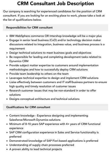 Crm Consultant Job Description Velvet Jobs