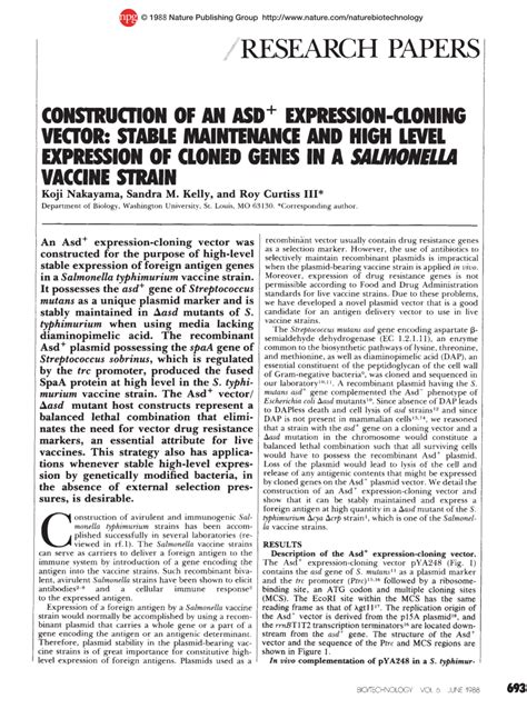 Pdf Construction Of An Asd Expression Cloning Vector Stable