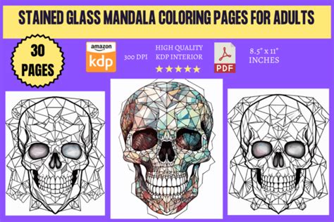 Stained Glass Skulls Coloring Pages Graphic By Kdp Interiors Market