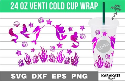 Mermaid 24 Oz Venti Cup Hole Wrap SVG Graphic By KARAKATE Creative