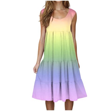 Fafwyp Womens Summer Dresses 2025 Solid Color Sleeveless Round Neck