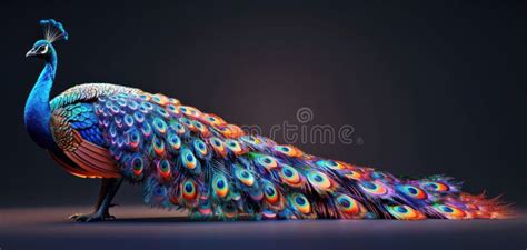 A Majestic Peacock Displaying Its Iridescent Colorful Feathers In A
