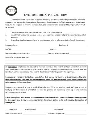 Overtime Pre Approval Form Fill Online Printable Fillable Blank PdfFiller