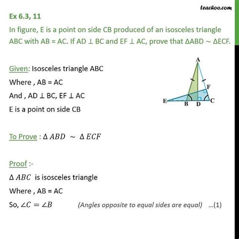 Ex 6 3 11 E Is A Point On Side CB Produced Of Isosceles