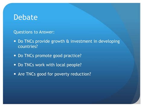 Ppt Globalization And Poverty Arguments For And Against Tncs