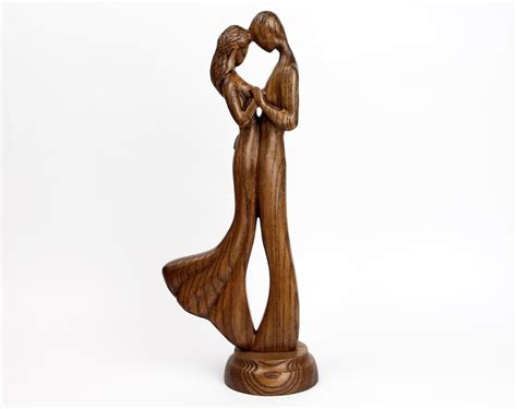 Wooden Couple Sculpture For 5th Anniversary T Handcrafted Romantic