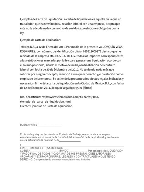 Carta Finiquito Laboral Pdf Salario Business