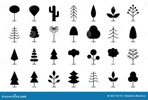 Tree Line Icon Set Vector Logo Shapes Collection Stock Vector Illustration Of Wood Ecology