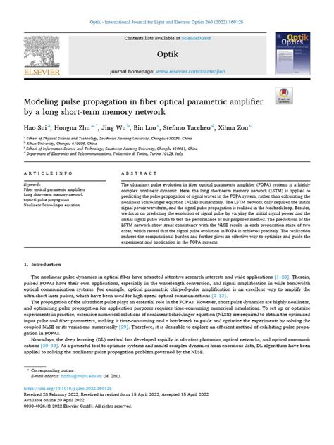 Modeling Pulse Propagation In Fiber Optical Parametric Amplifier By 2022 Opt Pdf