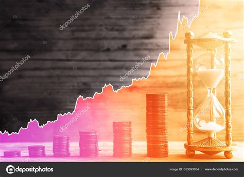 Hourglass Euro Coins Stacks Rising Sparkline Chart Concept Time Value
