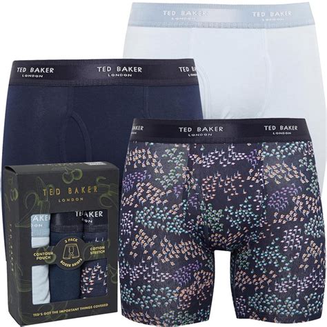 Buy Ted Baker Mens Three Pack Cotton Boxer Briefs Navygibraltar Sea Mirin
