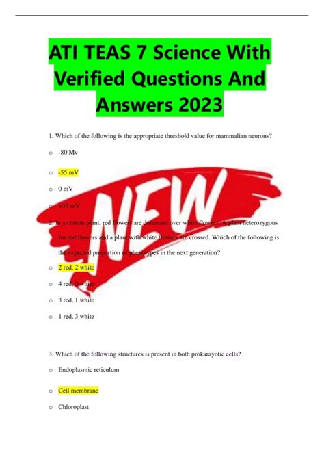 Ati Teas 7 Science With Verified Questions And Answers 2023 Ati Teas 7