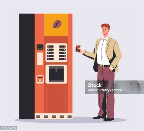 Orangorang Berkarakter Minum Kopi Di Sebelah Mesin Kopi Ilustrasi