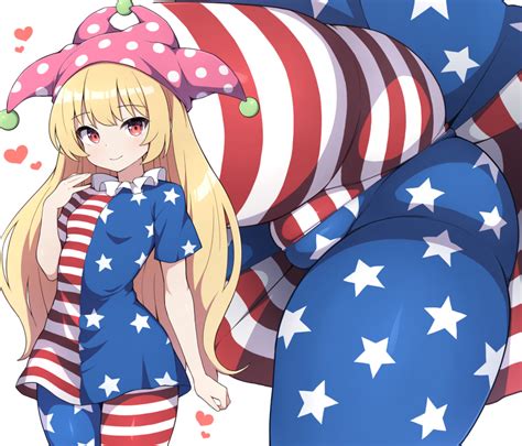 Rizento Clownpiece Touhou Highres 1girl American Flag American