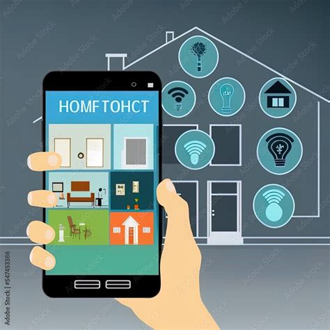 Smart Home Over Screen Of Smartphone In Hand Side View App Of Mobile