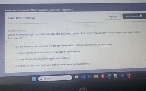 Application Framework Tam Foundation Level Exam Attempt 12 Exam
