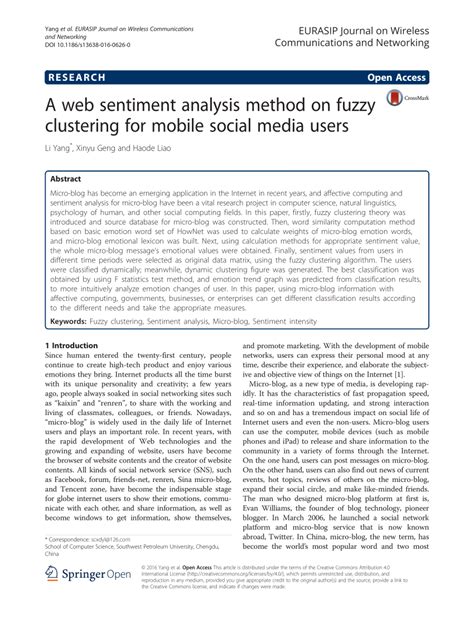 pdf a web sentiment analysis method on fuzzy clustering for mobile social media users