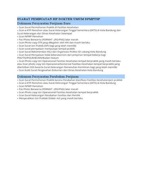 Syarat Pembuatan Sip Dokter Umum Dpmptsp Pdf
