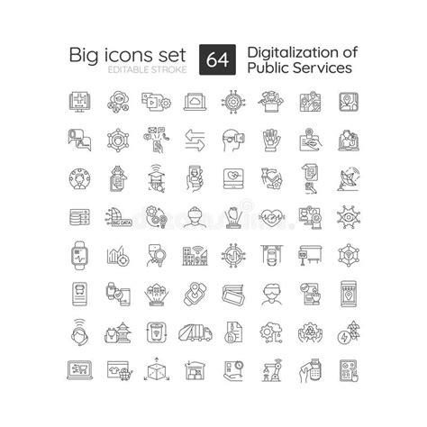 Digitalization Of Public Services Linear Icons Set Stock Illustration Illustration Of Outline