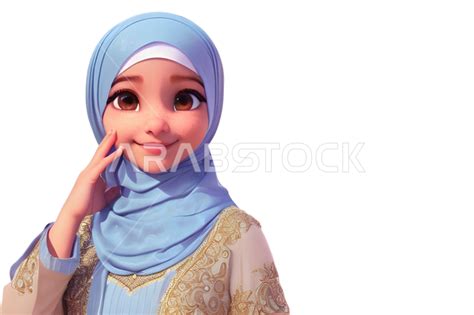 فتاه مسلمه بين الطبيعه الخضراء، رسوم كرتونيه ثلاثية الابعاد لامرأة