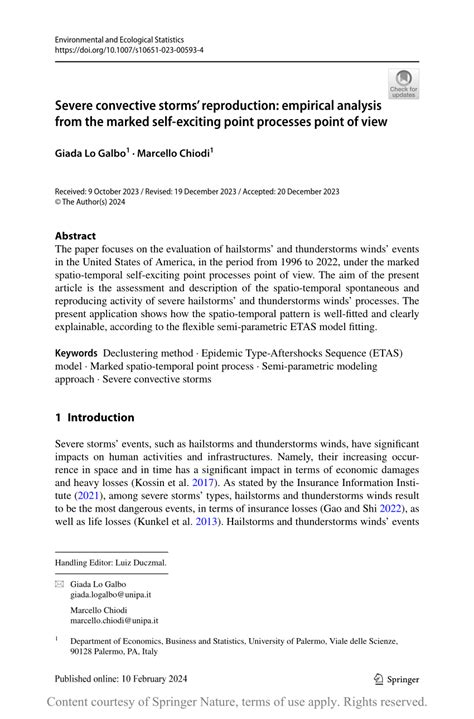 Pdf Severe Convective Storms Reproduction Empirical Analysis From The Marked Self Exciting