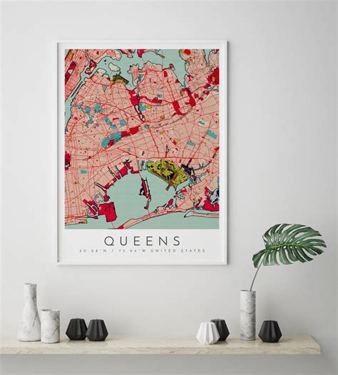 City Map Queens Queens Print Queens Map Queens Poster Etsy