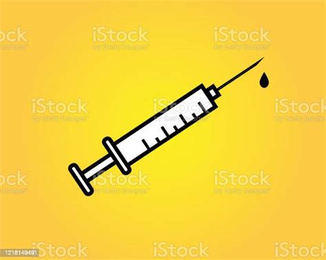 검은 색과 흰색 주사기 간단한 벡터 로고와 노란색 배경에 고립 된 아이콘 플랫 스타일 벡터 일러스트 Eps10 0명에 대한 스톡